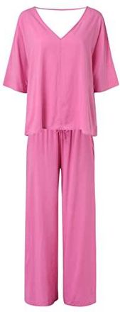 Generic Ensembles de v&ecirc;tements de d&eacute;tente pour femmes UK - Hauts tunique &eacute;vas&eacute;s &agrave; manches mi-longues et col en V et pantalons longs &agrave; jambes larges - Ensemble