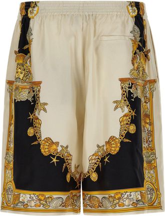Versace Coral Theatre Print Silk Twill Bermuda Shorts - Cream