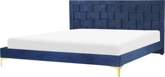 Beliani Luxuriöses Doppelbett Samtstoff blau mit Lattenrost 180 x 200 cm Limoux