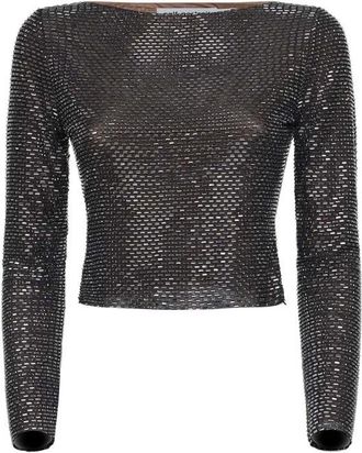 Self Portrait Femme, Blouses et Chemises, Noir, Taille: 40 FR Haut Orn&eacute; de Strass