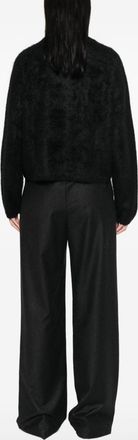 Soft Goat Fuzzy Wool Crewneck Sweater - Black