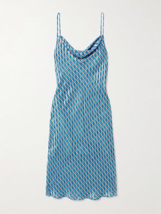 Dries Van Noten Robe Midi En Satin Et En Mousseline &Agrave; Rayures Et &Agrave; Drap&eacute;s - Bleu