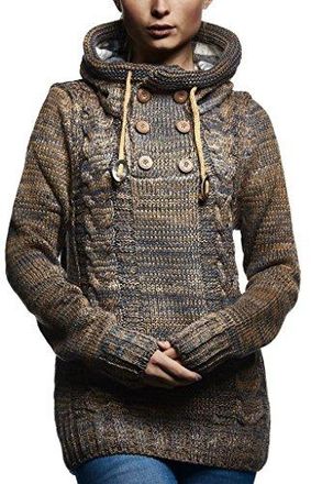 LEIF NELSON Sweats &agrave; Capuche Femme Slim Fit Manches Longues Noir Pull Tricot&eacute; Hommes Hiver Sweat &Agrave; Capuche Pull &Agrave; Capuche Manches Longues LN20227D Marron