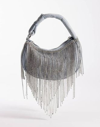 Juicy Couture Y2K - Jeans-Schultertasche in verwaschenem Hellblau mit Strassketten