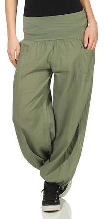 Malito more than fashion Malito Femme Pantalone n Tissu Aladin Pantalon Bouffant Baggy Boyfriend 17633 (Olive)
