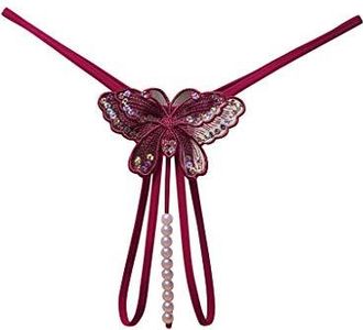 Generic String taille haute pour femme - String à perles - Culotte sexy - Doux - Sans entrejambe - Imprimé papillon - Culotte respirante - Joli et amusant - C