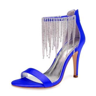 Generic Femme Talon Aiguille Chaussure Escarpin Sandale Ouvert Chic Mariée Eté Talon Mariage Soirée Chaussures 10.5Cm,Bleu,40 EU