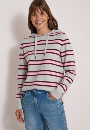 Cecil Kapuzenpullover CECIL, Damen, Gr. XXL (46), grau (light grau melange), Web, 37% Baumwolle, 34% Polyacryl, 26% Polyester, 3% Elasthan, gestreift, norma