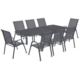 IDMarket Idmarket - Salon de jardin poly extensible table 90-180 cm et 8 chaises gris fonc&eacute;