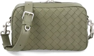 Bottega Veneta Mens Shoulder Bag Braided Calf Leather Green