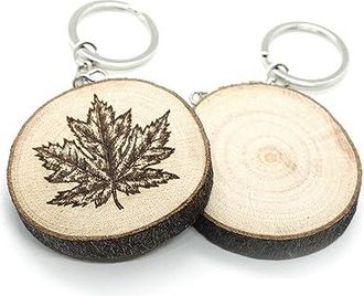 Generico Porte-clés en bois naturel avec feuille dérable - Canada, marron, Taille Unique