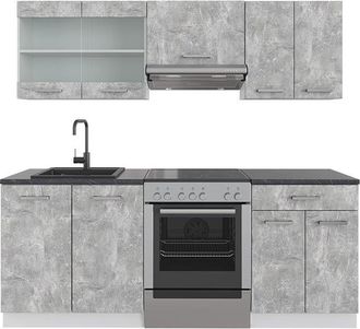 Vicco Küchenzeile R-Line, Beton/Weiß, 200 cm ohne Arbeitsplatte