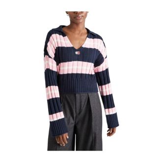 Tommy Hilfiger Gestreiftes Boxy Crop Jersey - - Knitwear - Damen - Blau - L