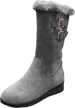 Generic Bottes dhiver confortables et d&eacute;contract&eacute;es pour femme - Talon compens&eacute; bas - &Eacute;l&eacute;gante doublure en fausse fourrure - Boucle lat&eacute;rale - Fermeture &eacute;clai