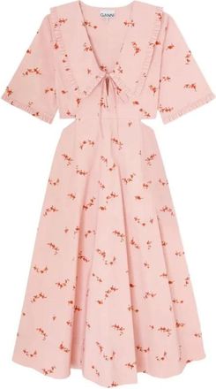 Ganni Bedrucktes Stretch-Baumwoll-Midi-Kleid mit Cut-Out - - Dresses - Damen - Rosa - XS