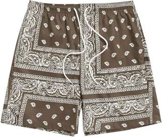 Generic Short de bain d&eacute;t&eacute; pour homme style boh&egrave;me avec cordon de serrage &agrave; la taille et imprim&eacute; cachemire, marron, XXS