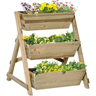 OUTSUNNY Jardini&egrave;re sur pieds carr&eacute; potager 3 &eacute;tages dim. 71L x 61l x 77H cm inserts dirrigation feutre de drainage bois sapin autoclave