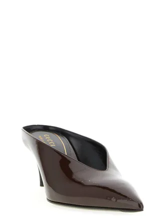 Gucci Patent Leather Pointed-Toe Mule - Brown
