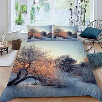Generic Bettw&auml;sche 200x220 Baumzweige und Astgabeln Bettw&auml;sche Sets Winterlandschaft Bettenset 3D Druck Weich Microfaser Bettdeckenbezug mit Rei&szlig;veschluss und