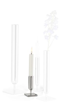 Philippi Lambda Kollektion aus Kerzenleuchter und Vasen, hochglanzpoliert, Silber (Kerzenleuchter - Gr&ouml;&szlig;e S)