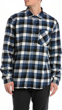 Replay Herren Hemd Langarm Kariert Flanell, Blue/Black/Natural White 010 (Mehrfarbig), XL