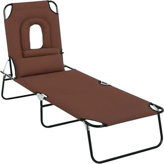 OUTSUNNY Bain de Soleil Pliable transat inclinable 4 Positions Chaise Longue 3 Coussins fournis Marron