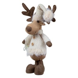Monopol Christmas Paradise Weihnachts-Elch 30cm (46cm) stehendes Dekofigur Mir Bommerm&uuml;tze und Schal beige
