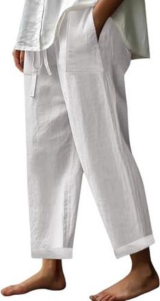 Generic Pantalon Femme Large L&eacute;ger Ete en Lin pour Pantalon D&eacute;contract&eacute; pour Femme Style Japonais Ample et &Eacute;lastique &Agrave; Boutons Style Drap&eacute; Jambes Larges en Fl