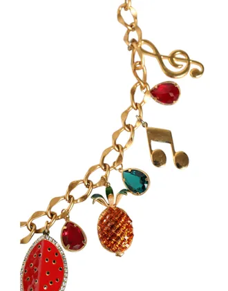 Dolce & Gabbana Fruity Crystal Embellished Chain Belt - Gold