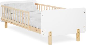 Homestyle4u Kinderbett 90x200 mit Rausfallschutz & Lattenrost Weiß Natur Massivholz Bett Kinder | Artikel 2604