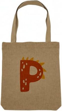 Fabulous Sac Shopping Tote Bag Aspect Lin - P Pia Paul Lettre Pr&eacute;nom Dinosaure Dessin Enfant - Sac de Courses Toile Epaisse 360g Beige Naturel Cabas Port&eacute; Epau