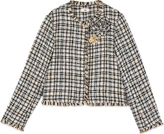 Oltre Femme, Vestes, Jaune, Taille: 50 FR Veste courte en tweed avec broche
