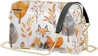 Mnsruu Sacs à bandoulière pour femme, sac à main en cuir avec renard et feuilles
