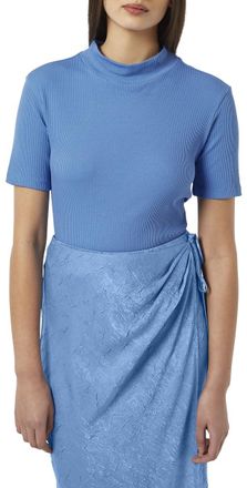 Scotch & Soda Damen T-Shirt Mock Neck Rib T-Shirt, Lake Blue,M