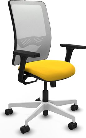 Piqueras y Crespo Zulema Lumbal-Stuhl mit 3D-Armlehnen, ausgestattet mit 3-fach verstellbarem Sincro und Schneideschaum, mit Rollen von 65 mm, Nylon, Wei&szlig;/Gelb