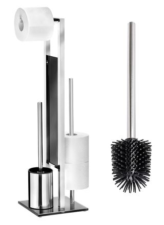 WENKO Stand WC-Garnitur Mod. Rivalta mit Silikon-Ersatzb&uuml;rste, integrierter Toilettenpapierhalter, rostfreier Edelstahl