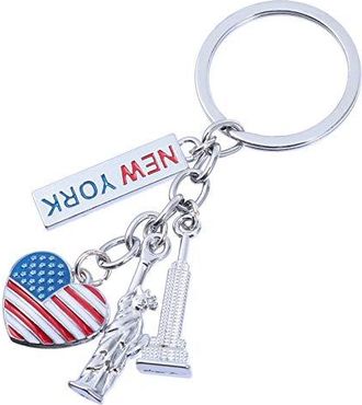Amosfun Porte-cl&eacute;s Jour de lInd&eacute;pendance USA Statue de la Libert&eacute; Porte-cl&eacute;s Toy Ring Drapeau Am&eacute;ricain Cha&icirc;ne Pendentif
