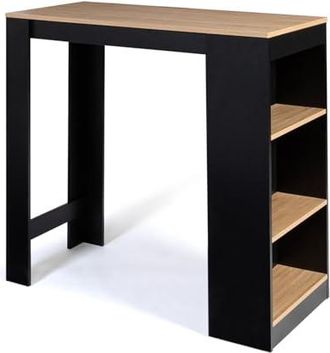 IDMarket Table de Bar Barth 2 &agrave; 4 Personnes Bois Noir et Plateau fa&ccedil;on h&ecirc;tre