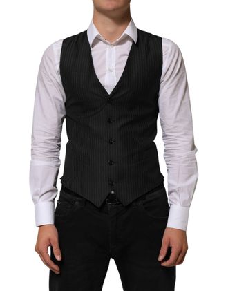 Dolce & Gabbana Black Wool Men Dress Formal Waistcoat Vest Se+wo