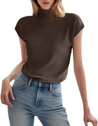 Generic Haut sans manches &agrave; col montant pour femme, coupe ajust&eacute;e, doux, extensible, d&eacute;contract&eacute;, pour l&eacute;t&eacute;, le quotidien, le bureau, caf&eacute;, XL
