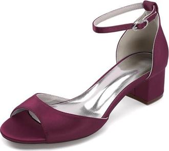 Generic Chaussures De Mariage Femmes Bout Ouvert Talons Sandales Blocs Bas Mari&eacute;e Sexy High Heels Bureau Travail Soir 4.5Cm,Burgundy,37 EU
