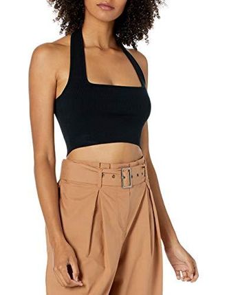 The Drop Greta Crop top cintré, encolure carrée, dos nu pour Femme, Noir, XXS