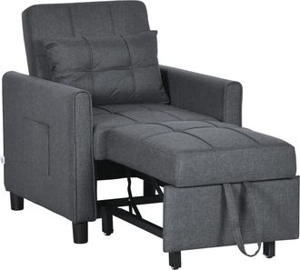HOMCOM Schlafsessel 1-Sitzer 3 in 1, Schlafsessel mit 3-fach verstellbarer Rückenlehne, inkl. Kopfkissen und 2 Seitentaschen, Schlafsofa 1-Sitzer für Gäste, 