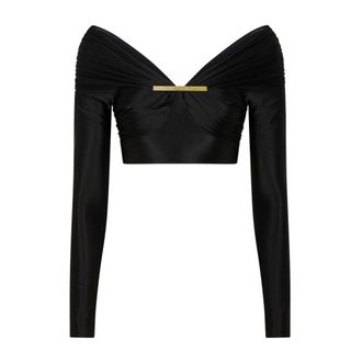 Paco Rabanne Gathered Cotton Jersey Crop Top - - Tops - Damen - Schwarzk - S