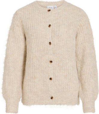 Vila Cardigan Ballon&auml;rmel Knopfleiste Rundhalsdesign f&uuml;r Damen (1-tlg) Recyceltes Material, Nachhaltig, Flauschige Strickstruktur