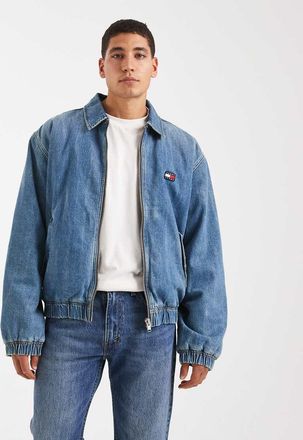 Tommy Jeans Bomber matelassé en denim avec col - Bleu moyen délavé