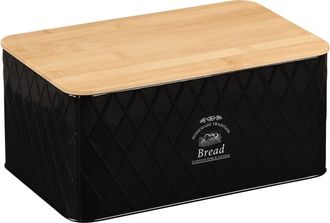 KESPER 18047 schwarze Brotbox aus Weißblech und Bambus im Landhaus-Stil/Brotaufbewahrung/Country Collection, 28 x 18 x 13 cm