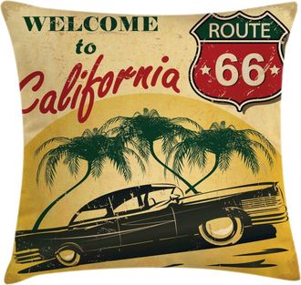 Abakuhaus Retro Kissenbezug, Kalifornien Werbung, Waschbar mit Rei&szlig;verschluss Kissenh&uuml;lle mit Farbfesten Klaren Farben Beidseitiger Druck, 50 x 50 cm, Smaragdgr