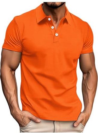 Generic Polo pour homme &agrave; manches courtes et revers - &Eacute;t&eacute; d&eacute;contract&eacute; - Couleur unie - Chemises de vacances, Orange, XXL