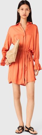 Maje Robe Courte Satin&eacute;e - Orange - Taille 1 - Maje